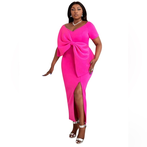 Dresses | Hot Pink Big Bow Front Split Thigh Dress | Poshmark